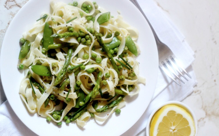 Spring vegetable tagliatelle with lemon & chive sauce | Drummond Education